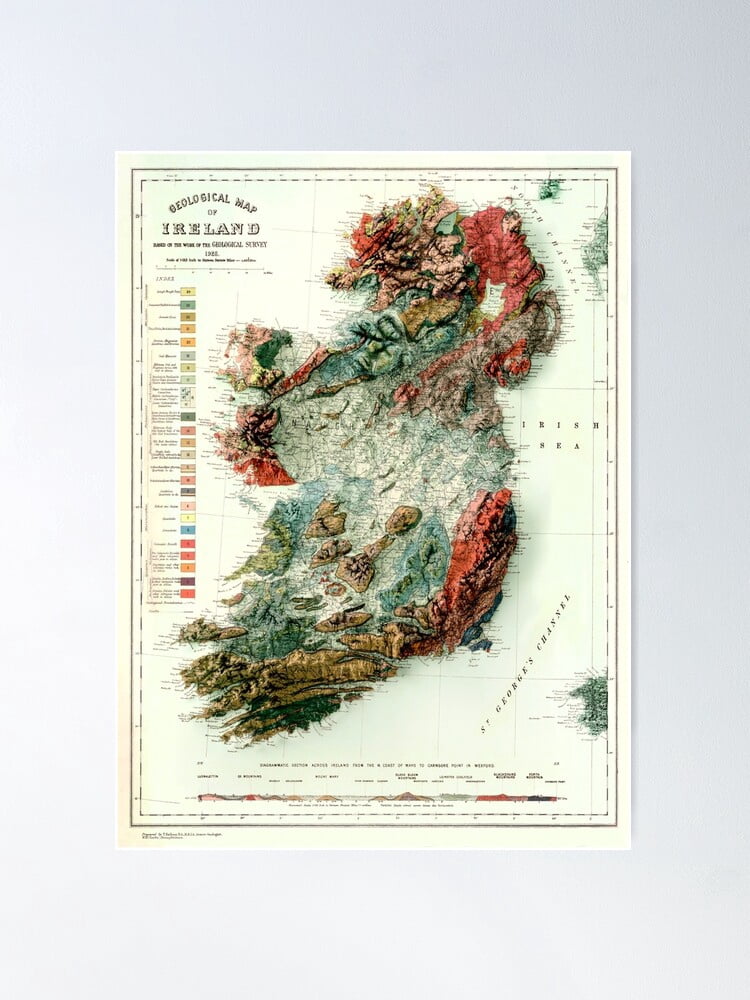 1926 Geological Relief Map of Ireland 3D digitally-rendered Poster ...