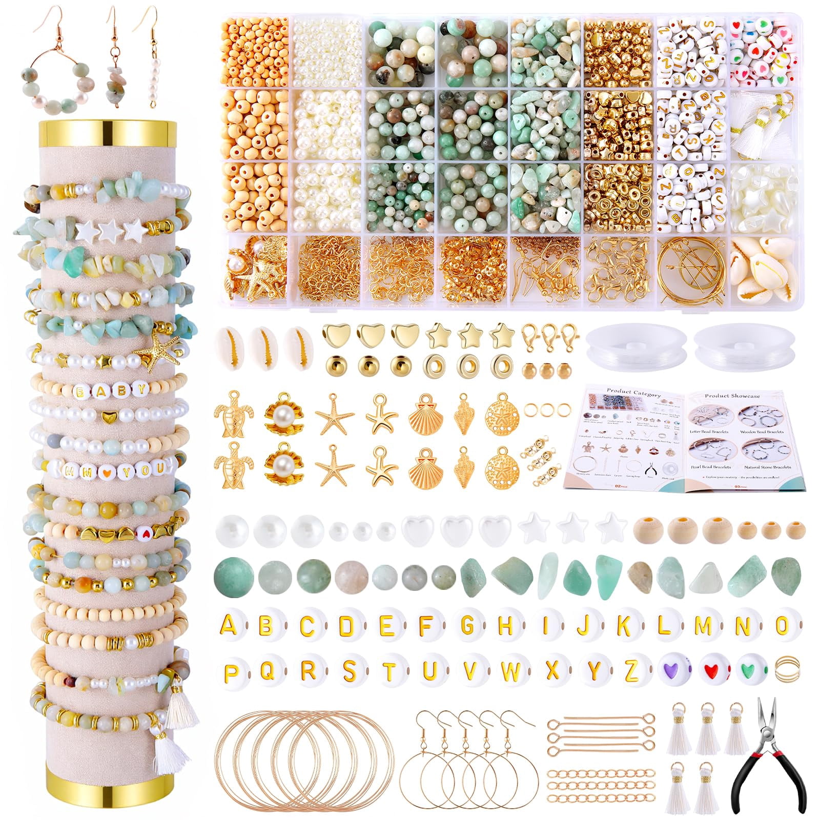 1927 PCS Jewelry Making Supplies Kit, Stone Bead DIY Bracelet Necklace ...