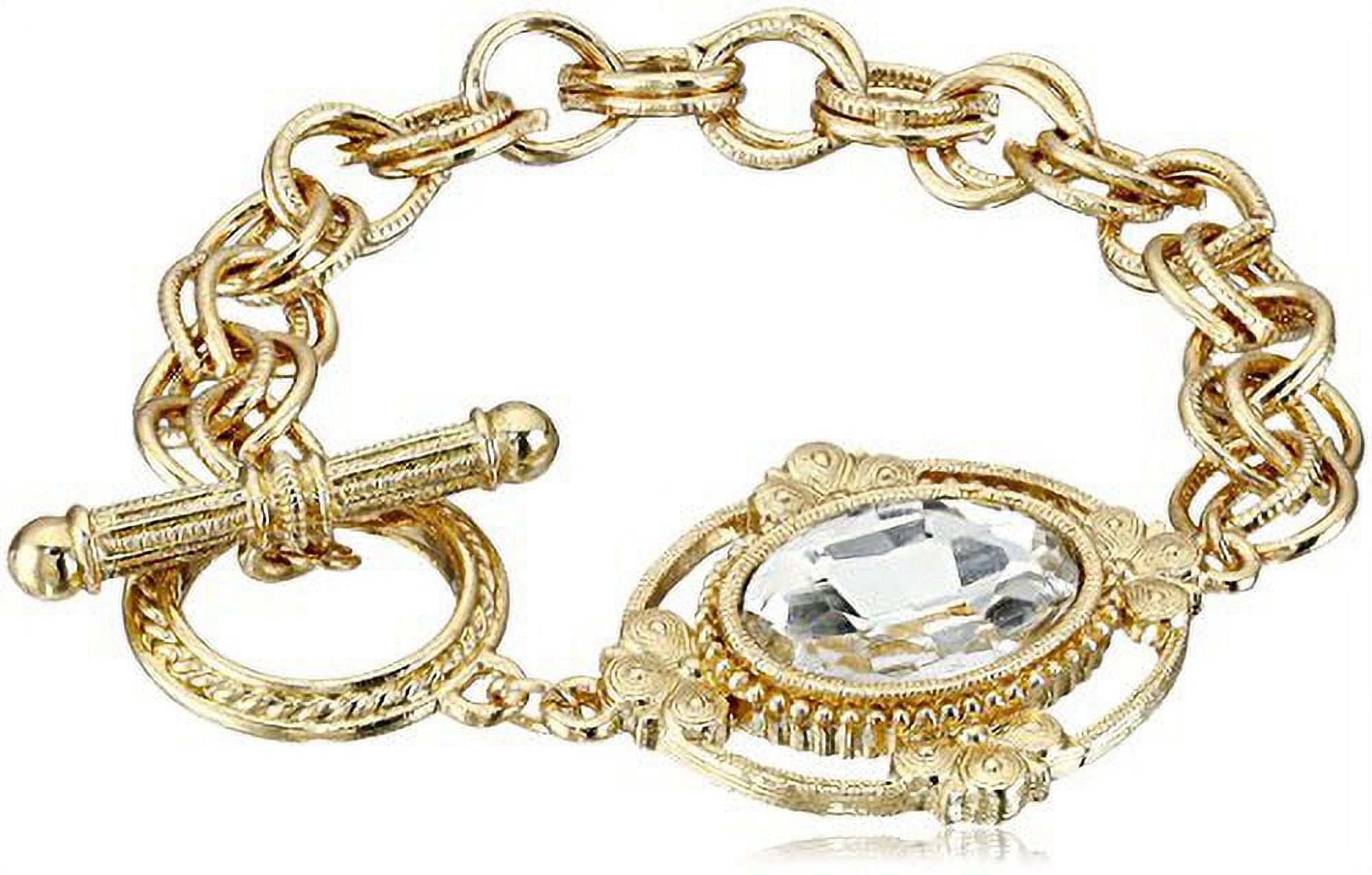 1928 Jewelry Gold Tone Crystal Faceted Oval Stone Toggle Link Charm ...