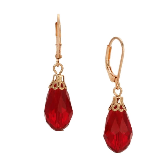 1928 Jewelry Siam Red Teardrop Crystal Bead Allure 14K Gold Dipped Drop ...