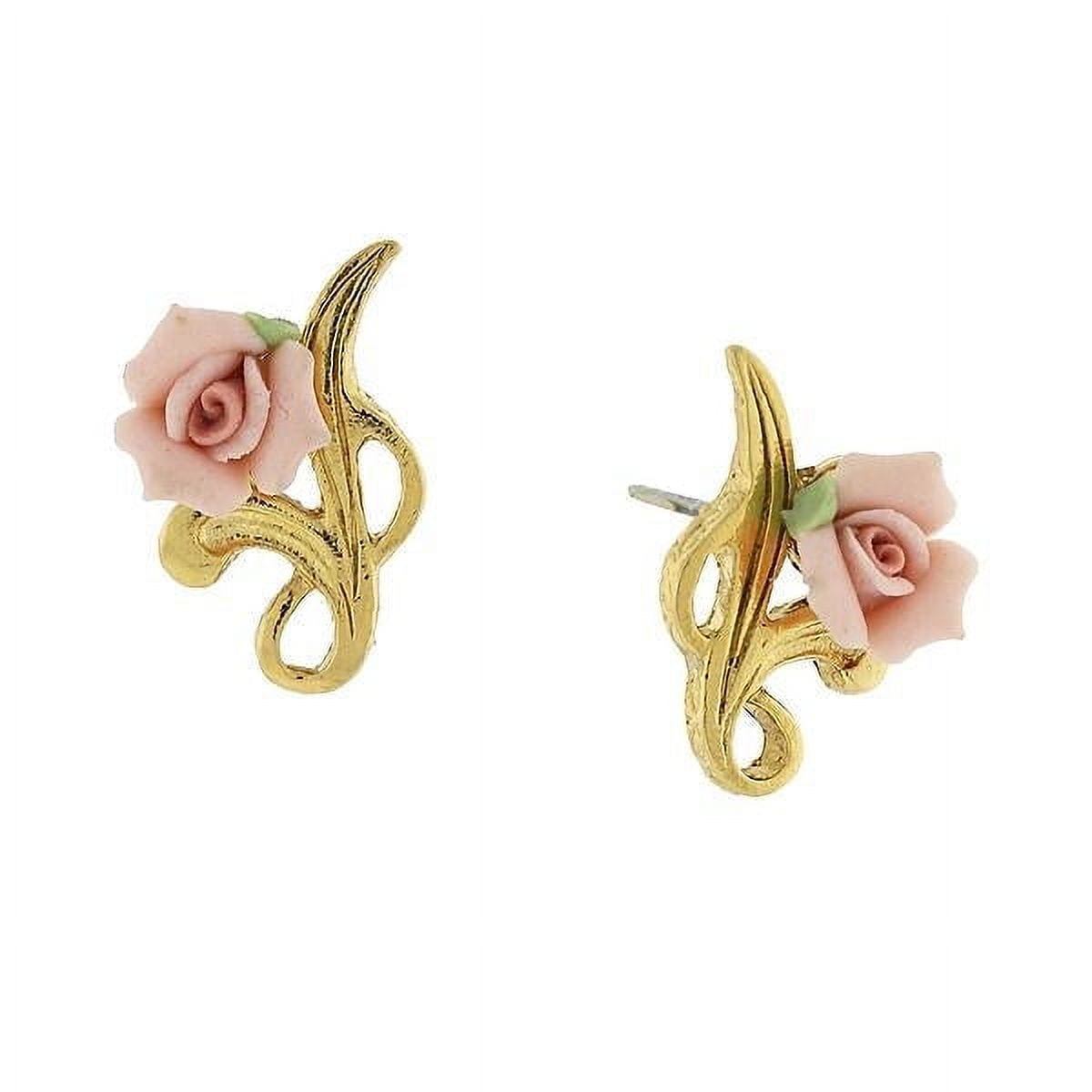 1928 Jewelry Sweet Petite Pink Porcelain Rose Bud Post Earrings ...