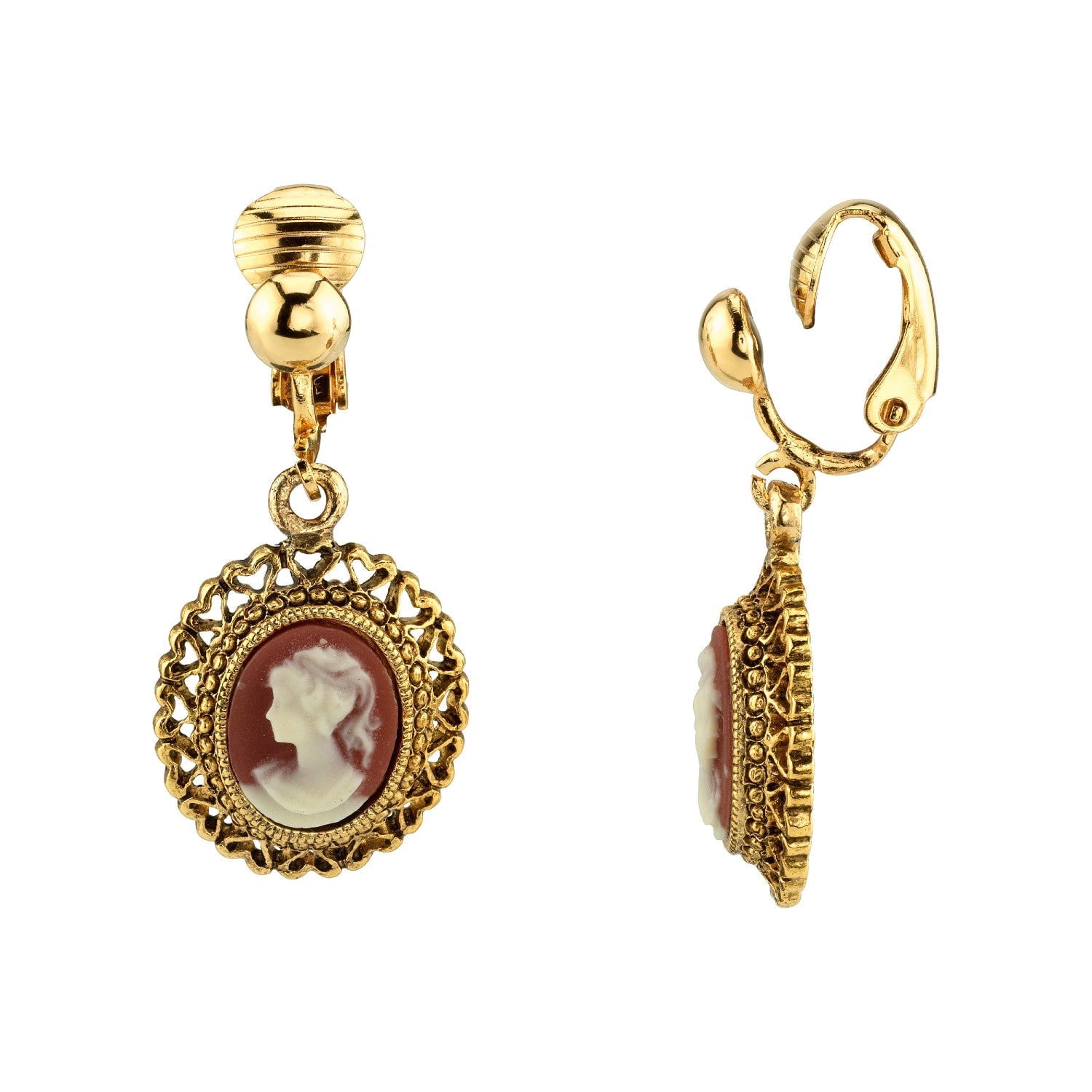 1928 Jewelry Women's Dark Carnelian Oval Stone Cameo Heart Frame Clip ...