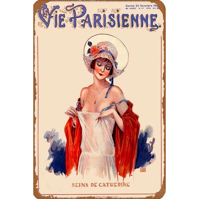 1928 La Vie Parisienne Seins French Nouveau France Travel Advertisement Print Wall Art Tin ...