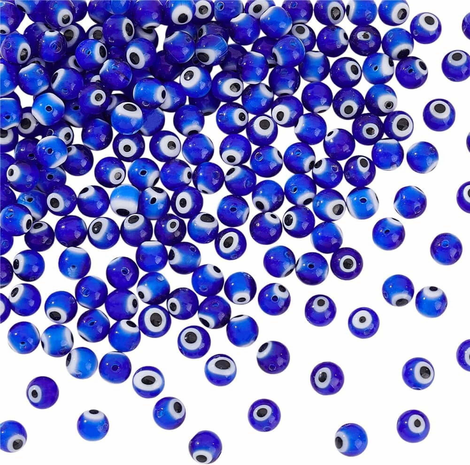 192Pcs 3 Strands Beads Bulk Blue Round Spacer Beads 6mm Glass Eyes ...