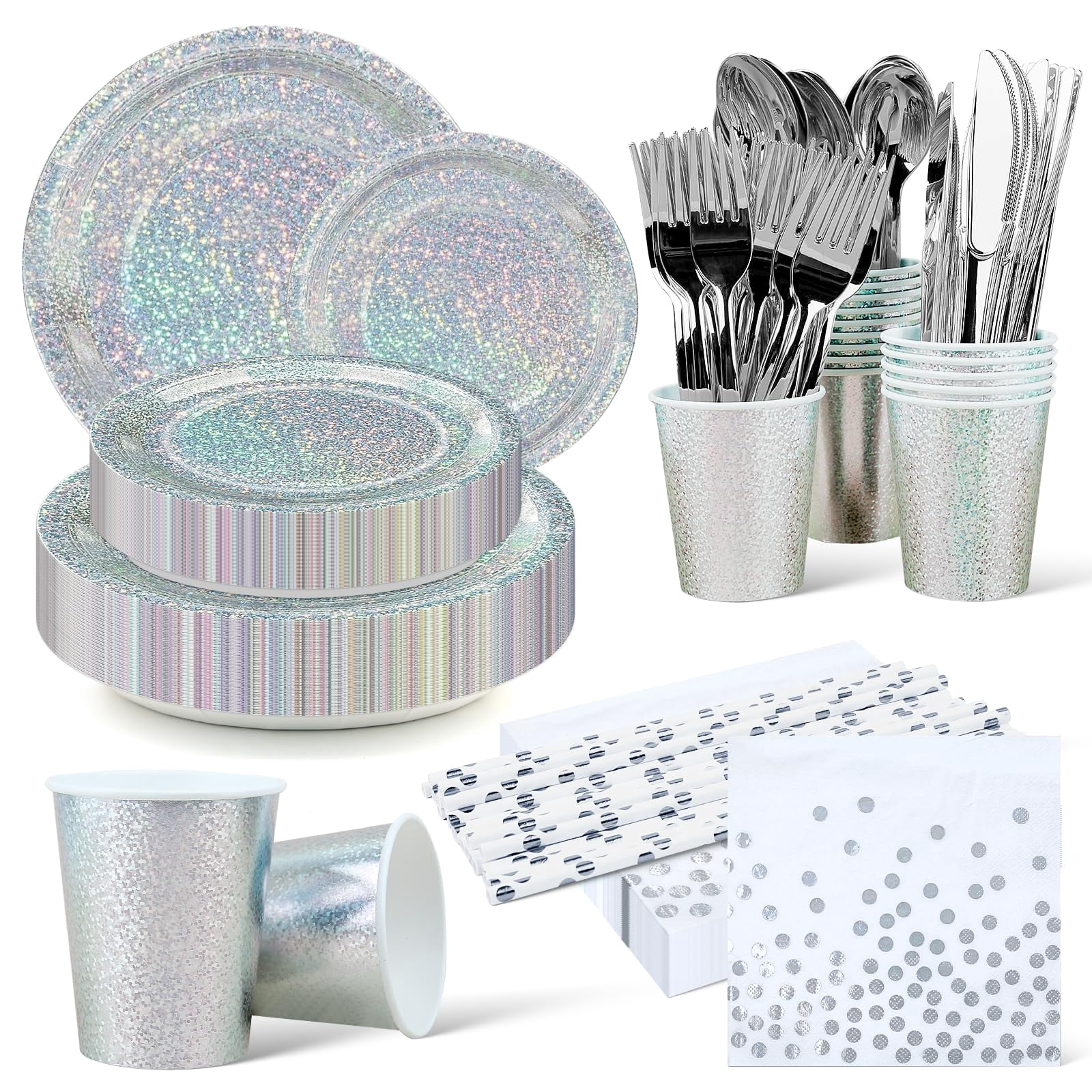 192Pcs Iridescent Silver Party MMF7 Decorations, Holographic Paper ...