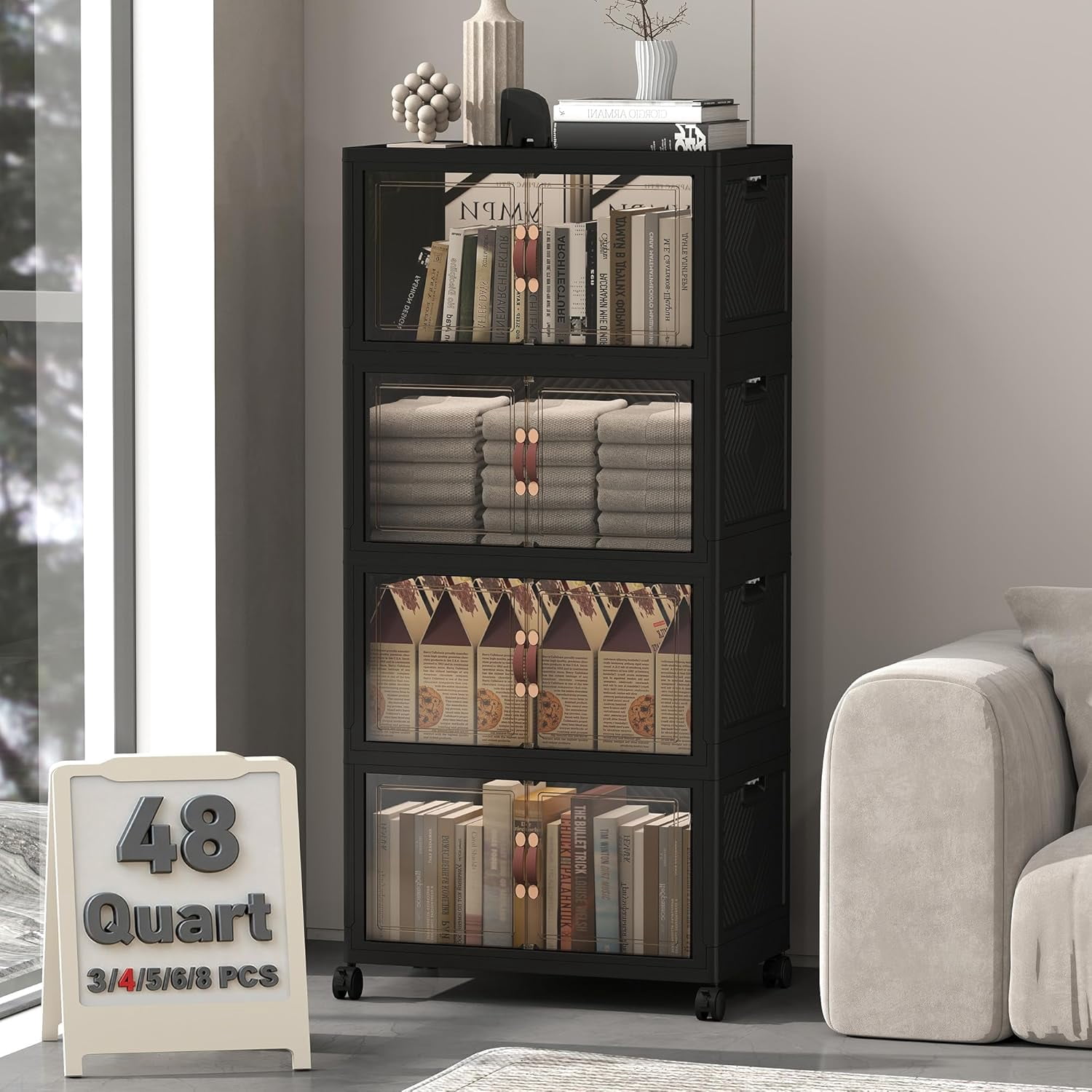192QT Lockable Storage Bins with Lids - Stackable Storage Cabinet with ...