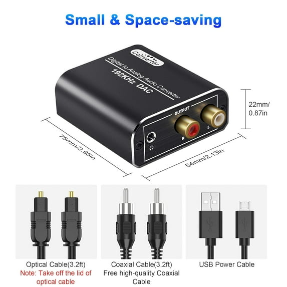 192kHz DAC Digital Coaxial to Analog Stereo L/R RCA 3.5mm Audio Adapter ...