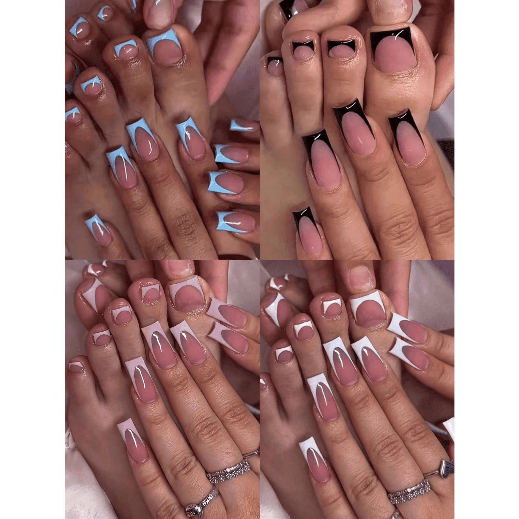 192pcs Chic French Tip Press-On Nails Set - Medium Square Shape With ...