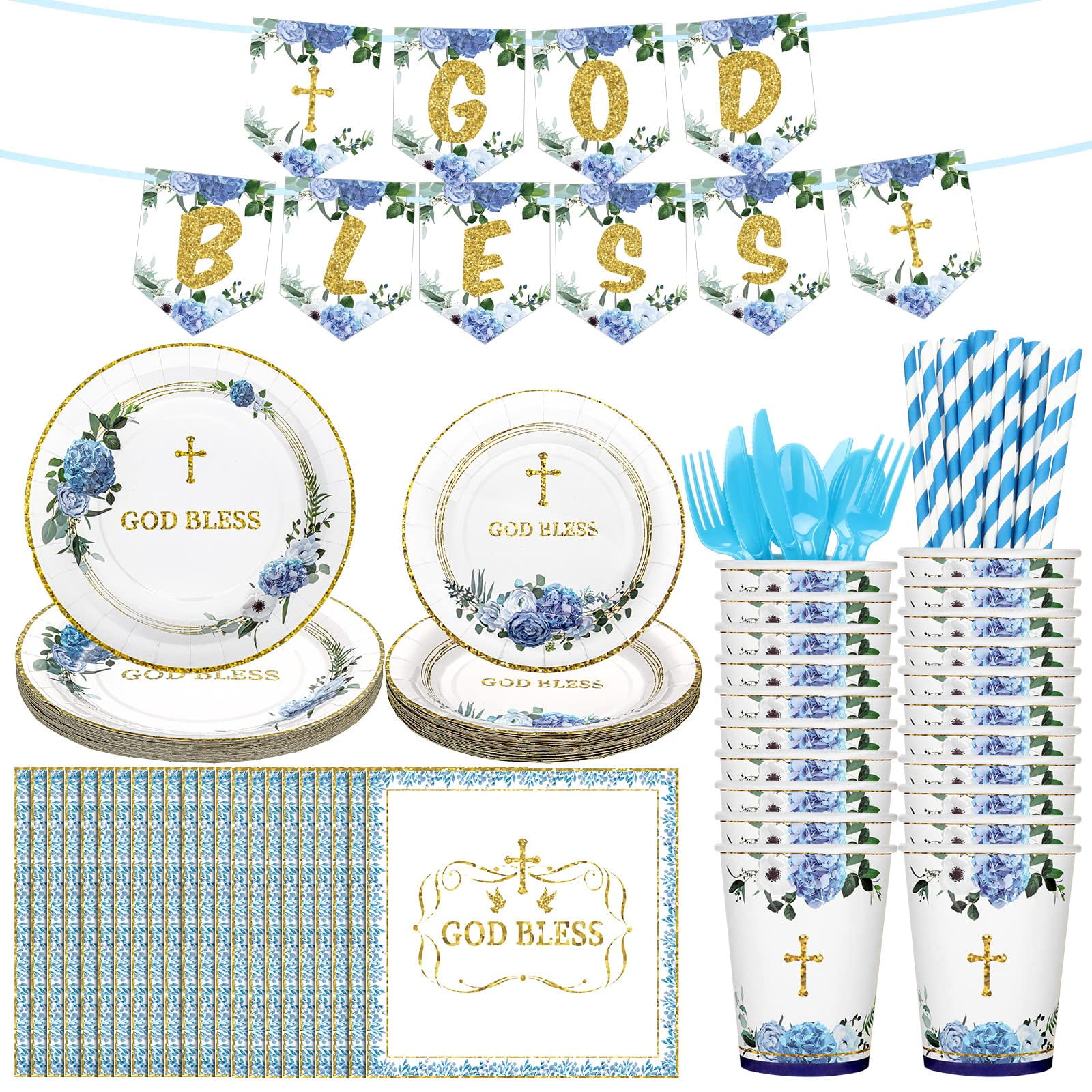 193 Pcs Baptism Theme DHF10 Tableware Set First Holy Communion ...