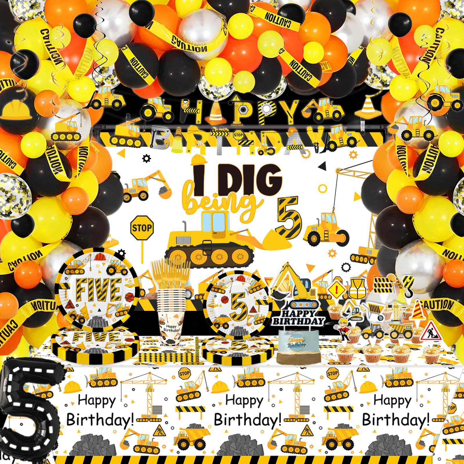 193 Pcs ConstructionEGSC 5th Birthday Party Supplies Dump Truck Old ...
