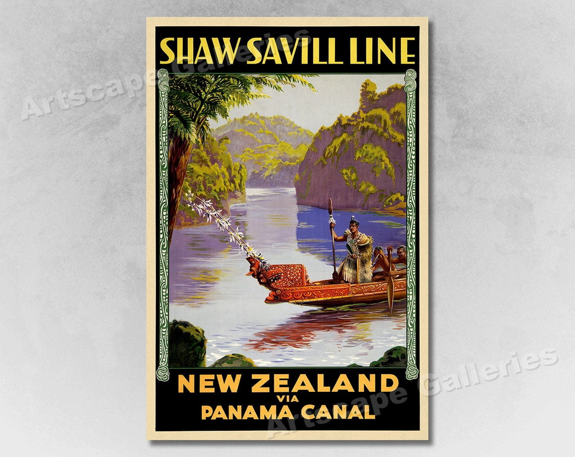 1930 Travel to New Zealand via Panama Canal Vintage Style Graphic ...