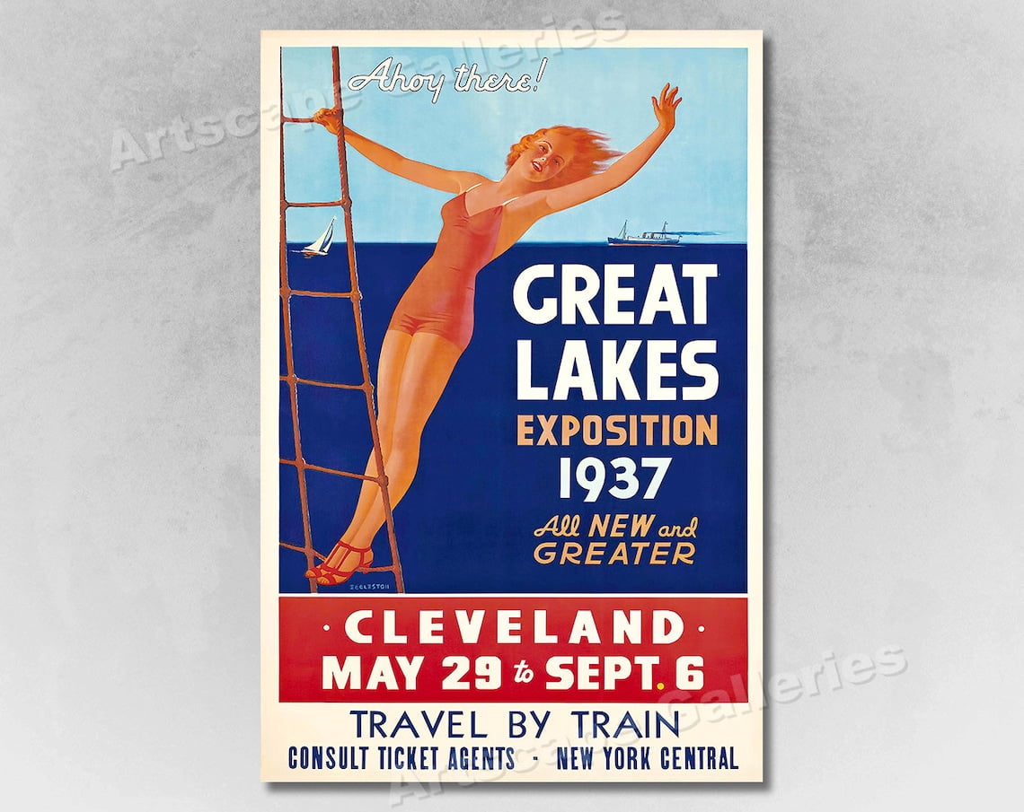 1930s Great Lakes Exposition Cleveland Vintage Style Travel, Unframed ...