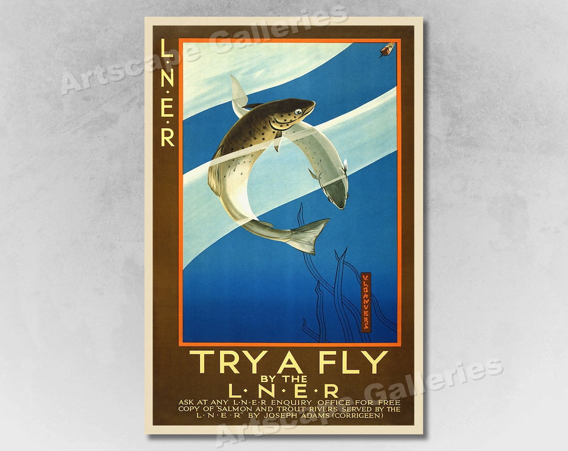 1930s Trout Fly Fishing Classic Vintage Style Travel Train, Stretched ...