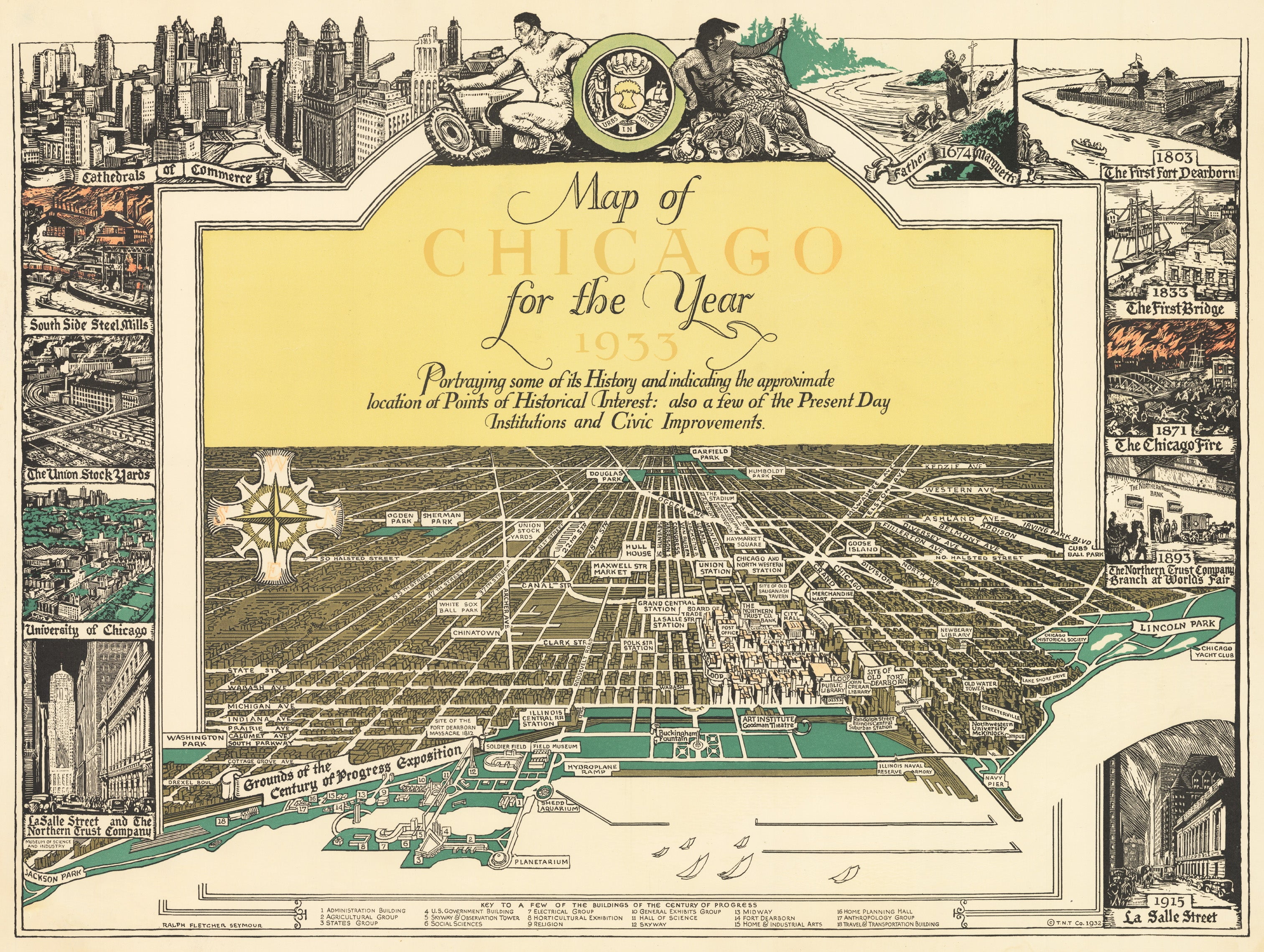 1932 Map of Chicago for the Year 1933 Portraying some of its History ...