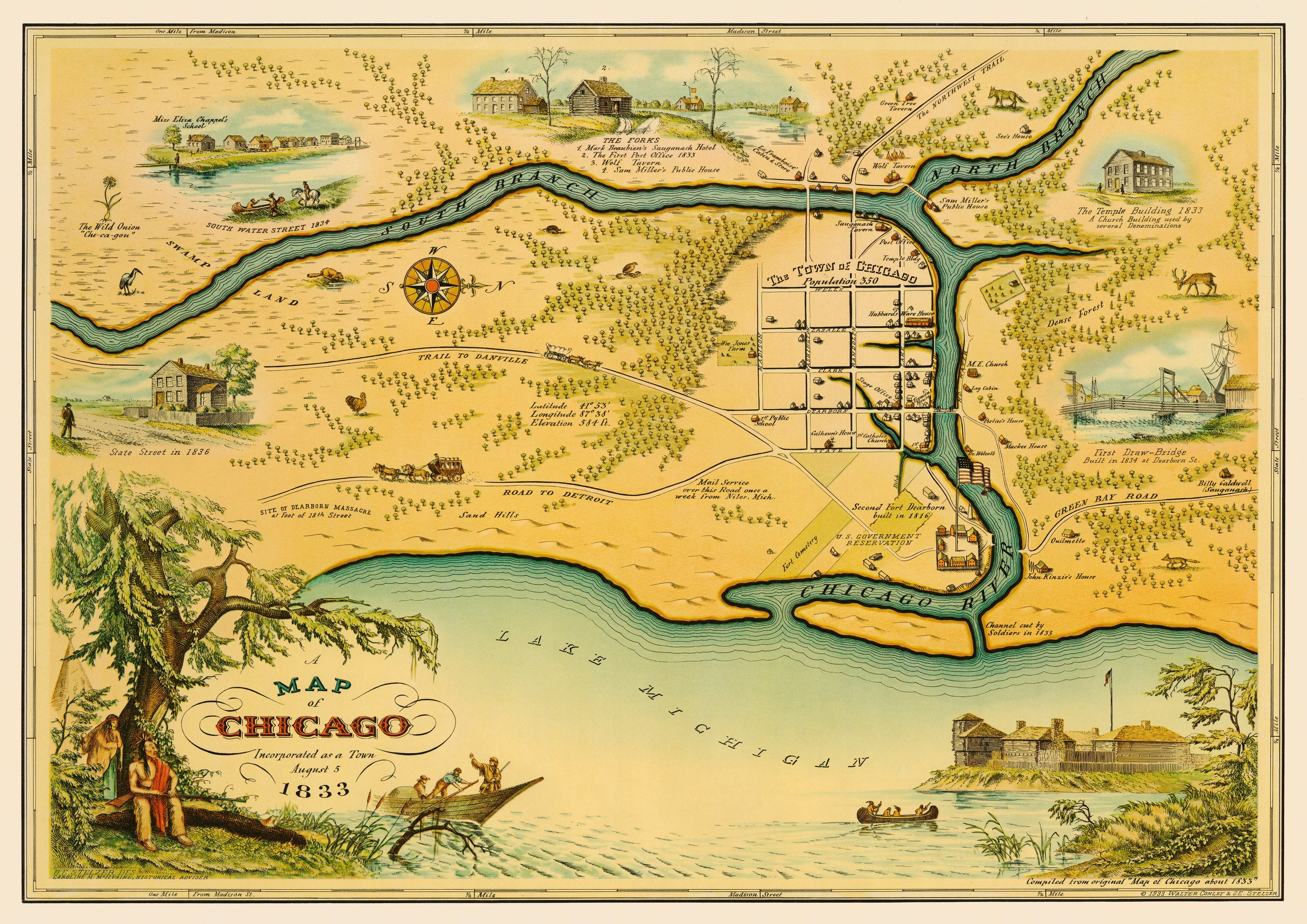 1933 Map of Chicago Incorporated as a Town August 5, 1833 - Walmart.com