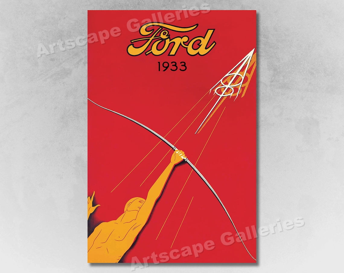 1933 V8 Automobile Classic Vintage Advertising, Stretched Canvas ...