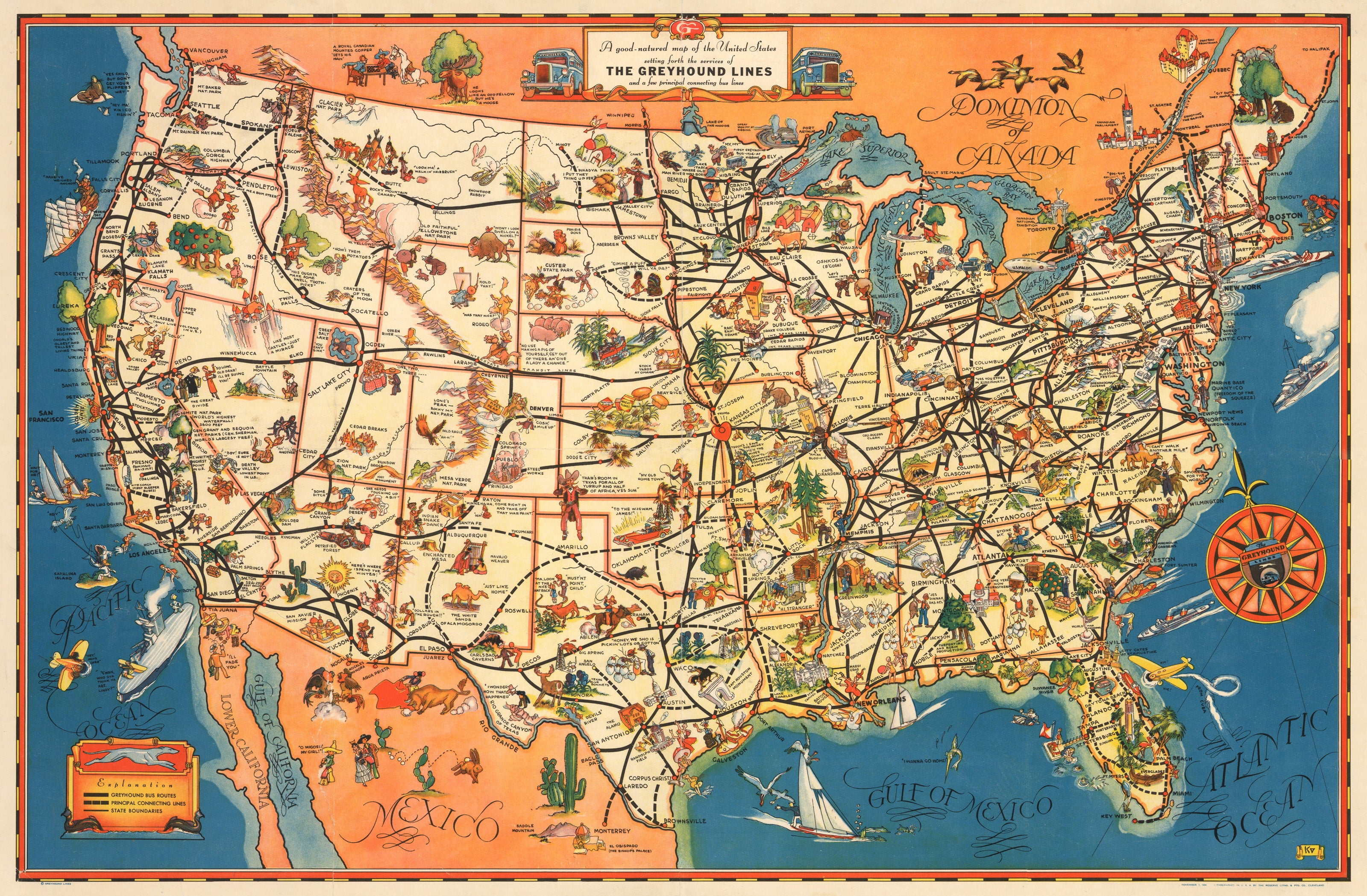 1934 A Good-Natured map of the United States - Walmart.com