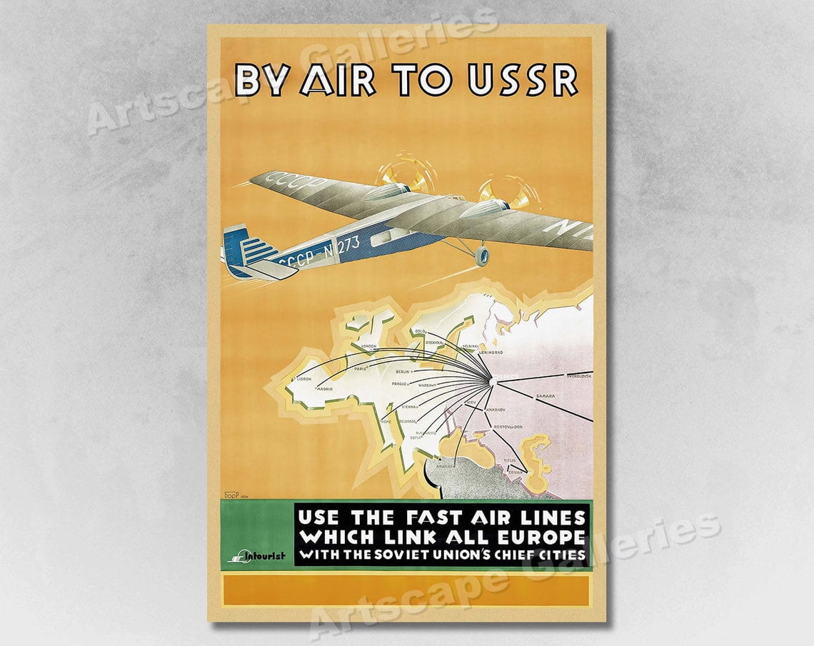 1934 Russian Travel By Air to USSR Vintage Style, Unframed Poster ...