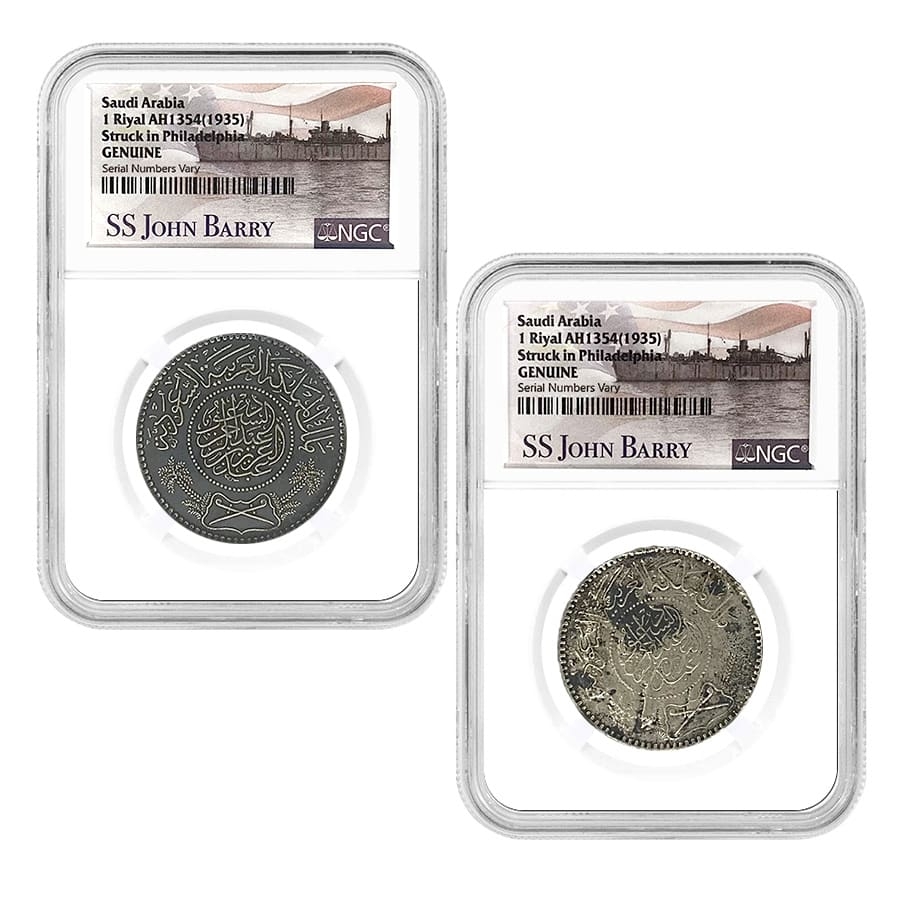 1935 (AH 1354) Saudi Arabia Silver Riyal SS John Barry Shipwreck NGC ...