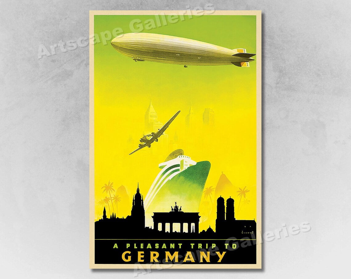 1935 Travel A Pleasant Trip to Germany Vintage Style Airship, Unframed ...