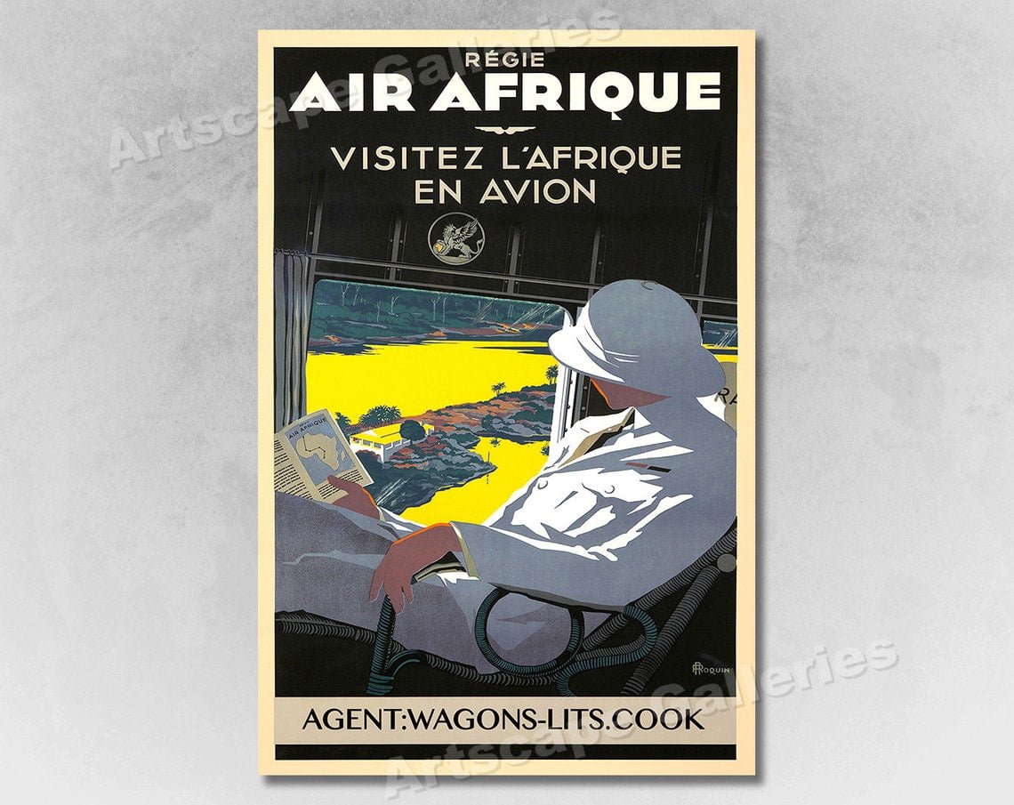 1936 African Safari Jungle Cruise Air Afrique Vintage Style Travel ...