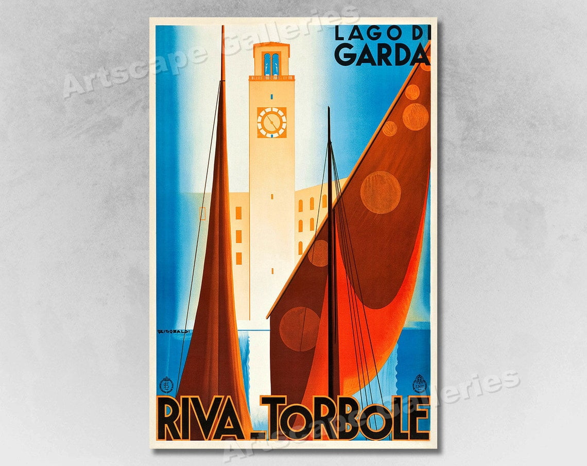 1936 Riva Torbole Italy Vintage Style Classic Italian Travel, Unframed ...