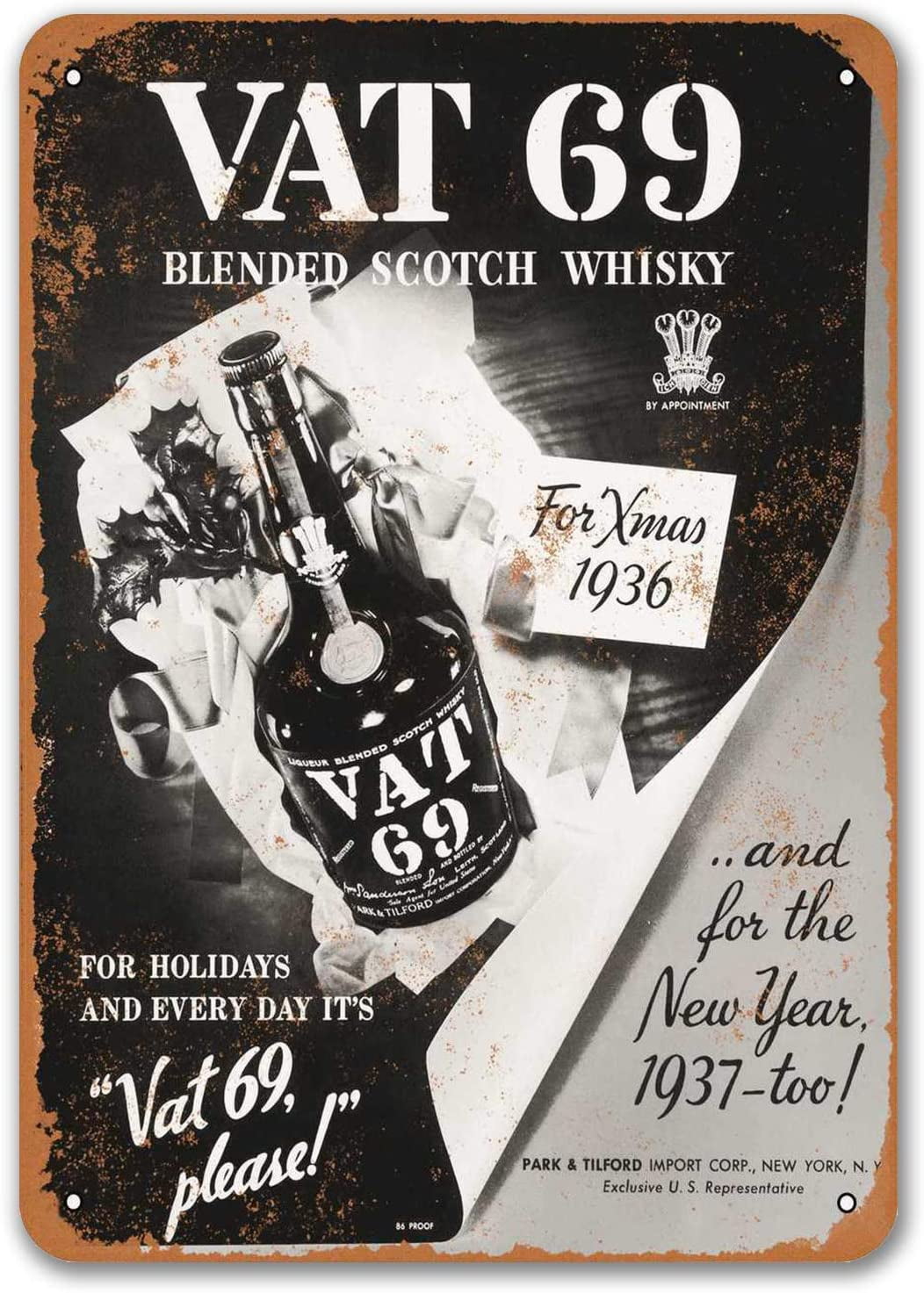 1936 Vat 69 Scotch Whiskey Sign, Retro Metal Sings Wall Decor Art ...