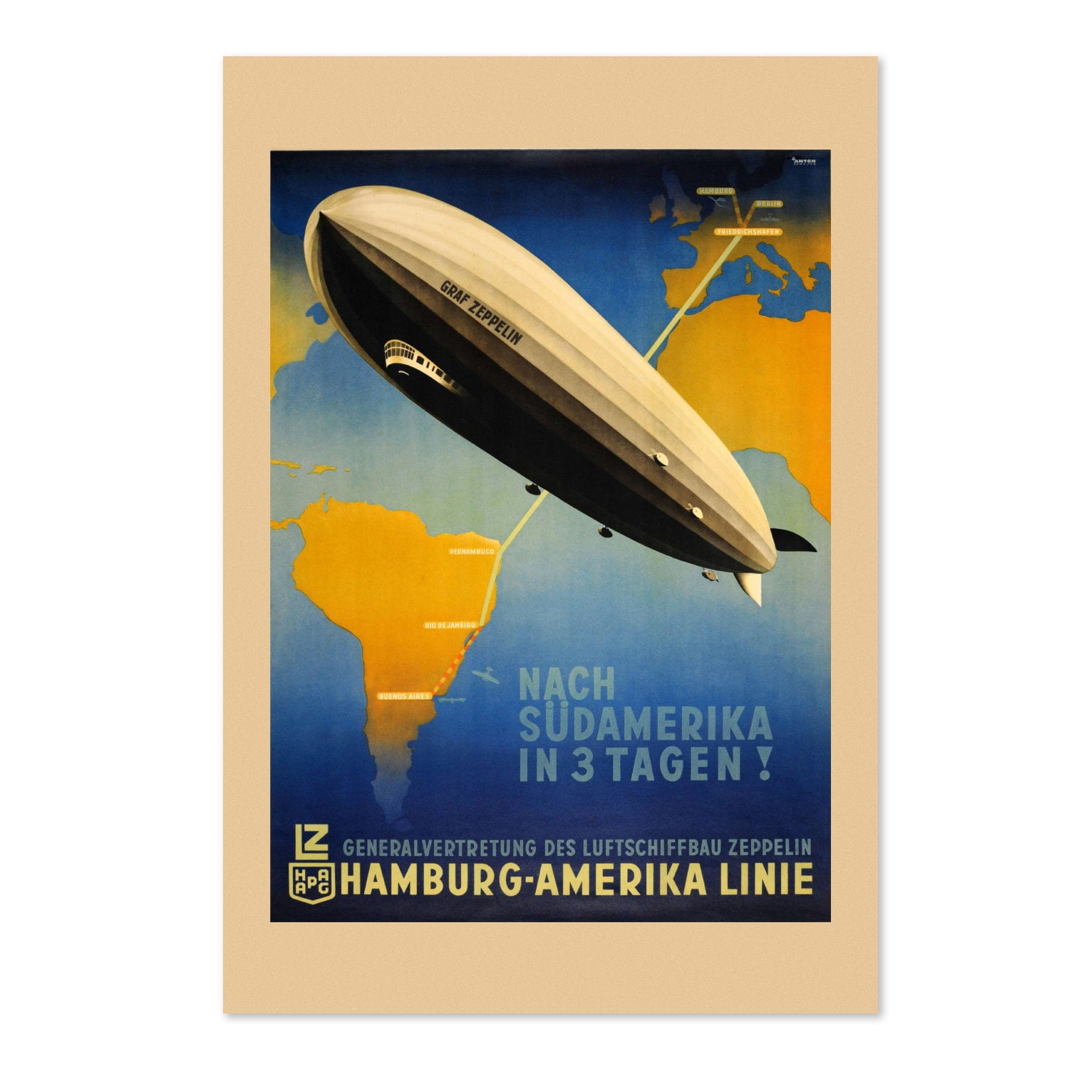 1937 Graf Zeppelin Hamburg To America Vintage Style Travel Poster ...