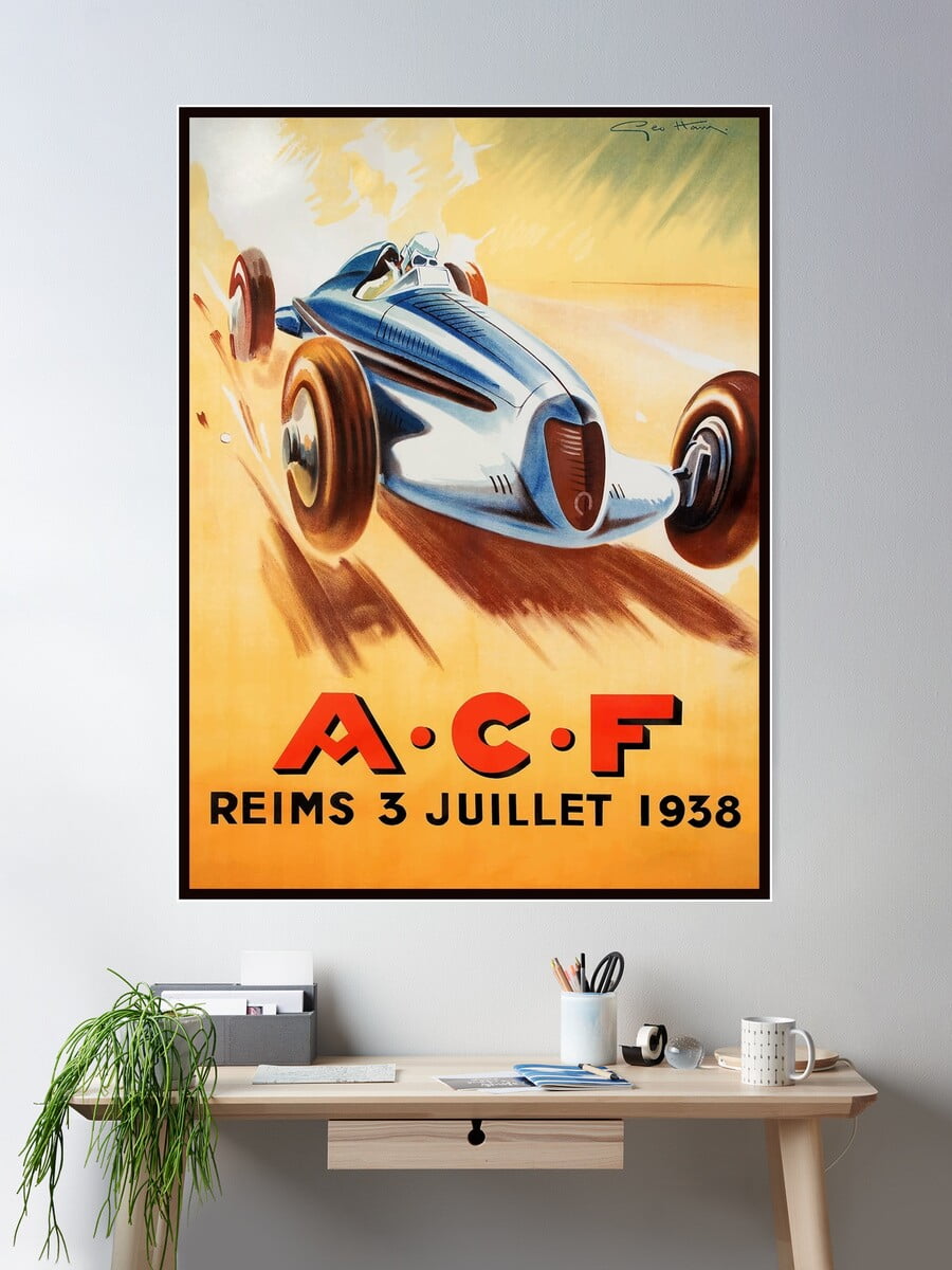 1938 Acf Grand Prix Reims France Automobile Race Poster Wall Art ...