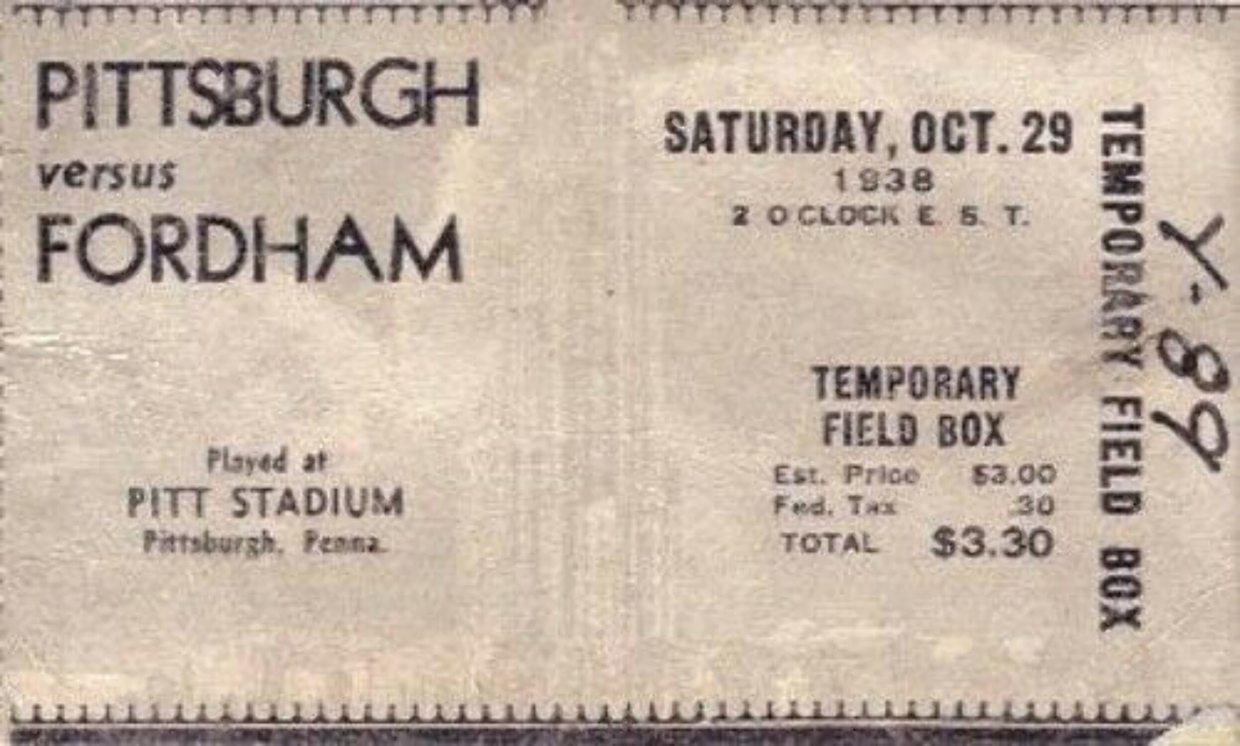 1938 Fordham vs Pittsburgh football ticket stub Marshall Goldberg vs 7 ...
