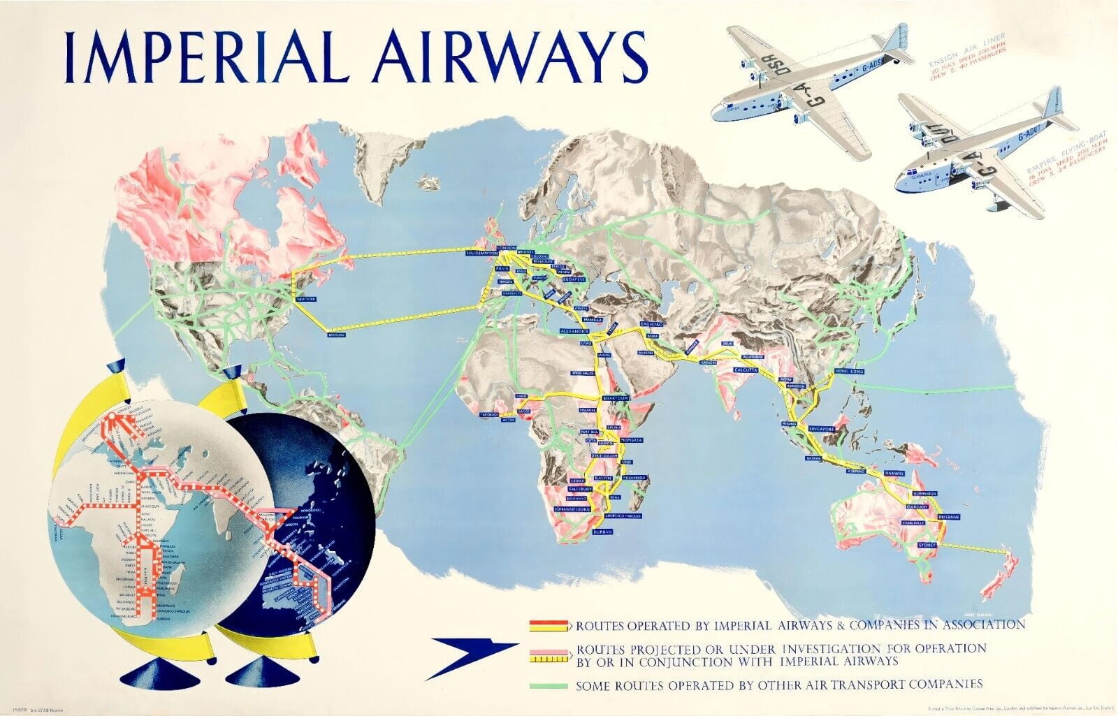1938 Imperial Airways Route Map Poster | Classic Air Travel Design ...