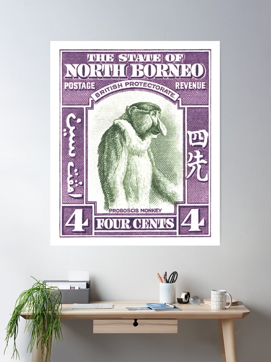 1939 North Borneo Proboscis Monkey Stamp Poster Wall Art, Modern Wall ...