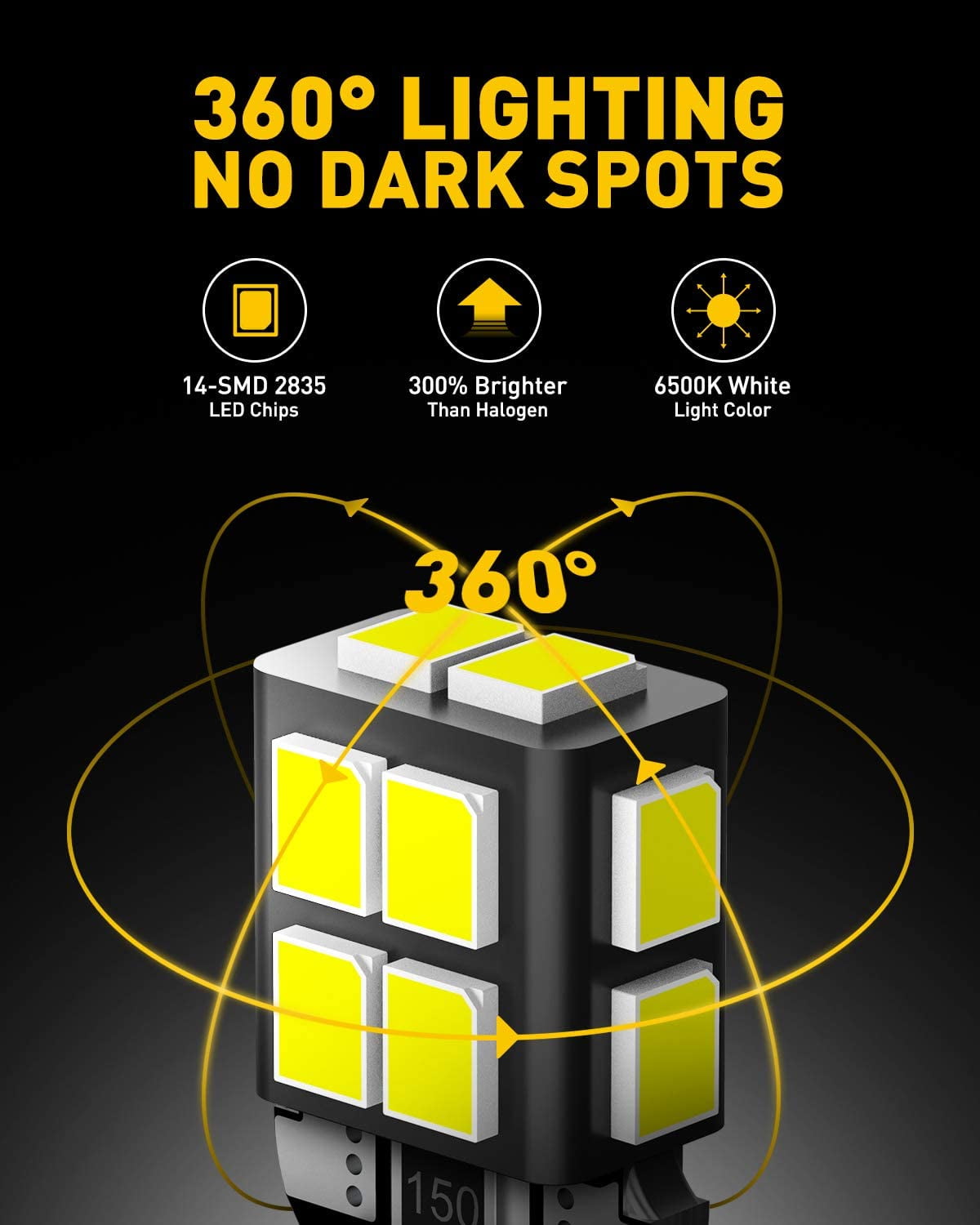 194 LED Bulb 6000K White 168 2825 W5W T10 Wedge 14-SMD Interior Car ...