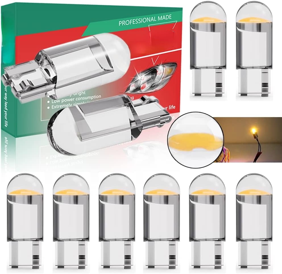 194 LED Bulb Amber Pack of 10, T10 led bulb, 168 2825 W5W T10 Wedge COB LED Replacement Bulbs ...