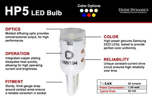 194 LED Bulb HP5 LED Red Pair Diode Dynamics - Walmart.com