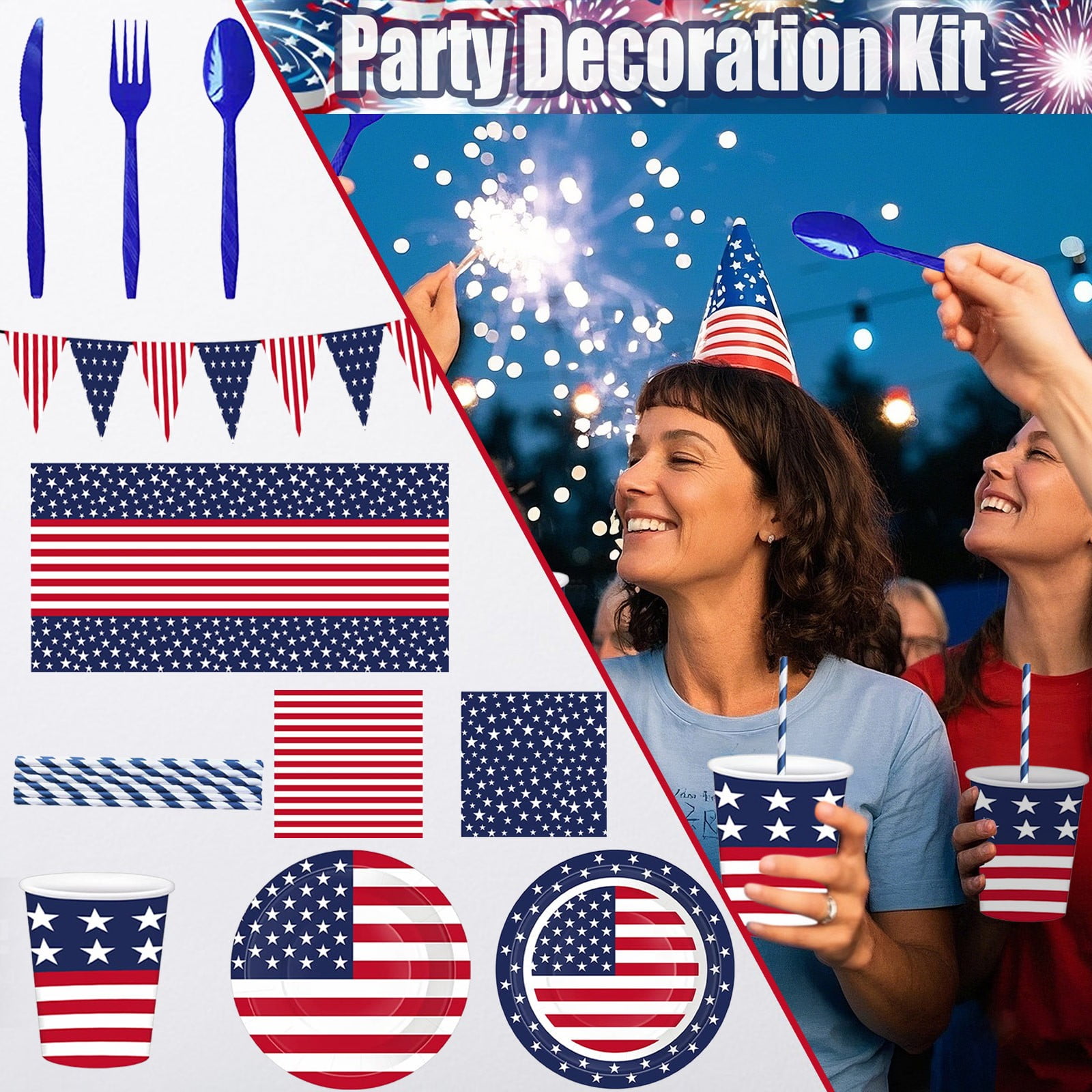 194 Pcs American Flag Patriotic Party Plates and Napkins, Forks ...