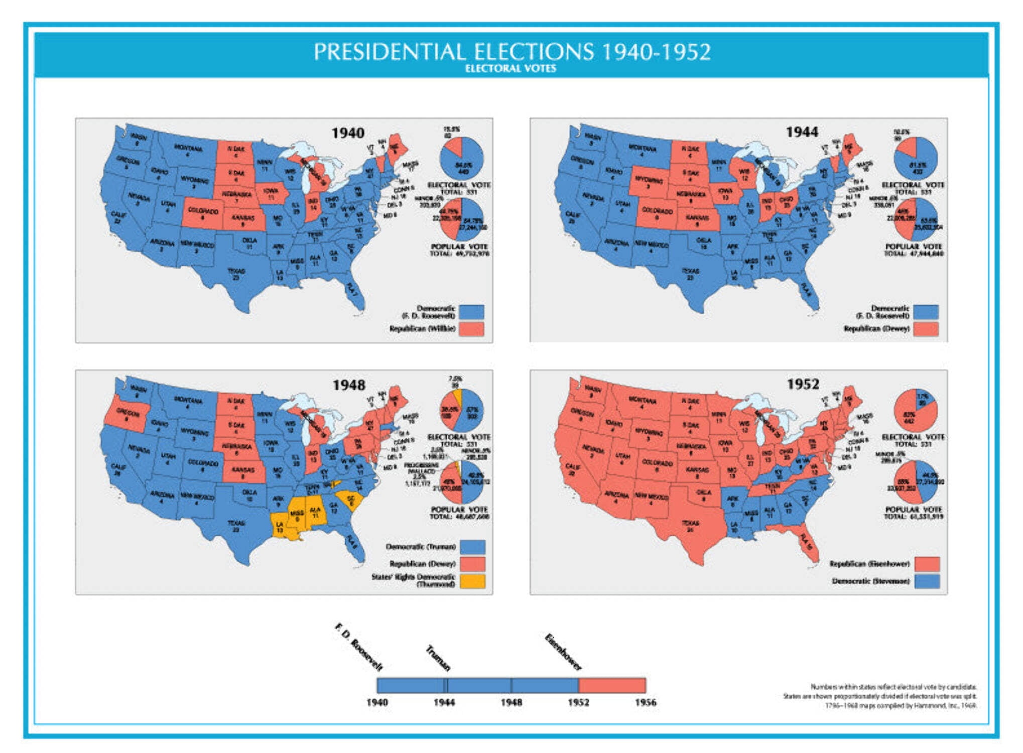 1940-1952 USA Electoral Map GLOSSY POSTER PICTURE PHOTO PRINT BANNER ...
