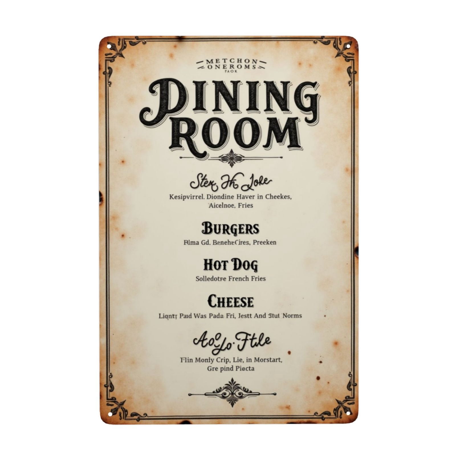 1940 Diner Menu Painting Vintage Tin Sign Wall Decor, Tinplate Metal ...