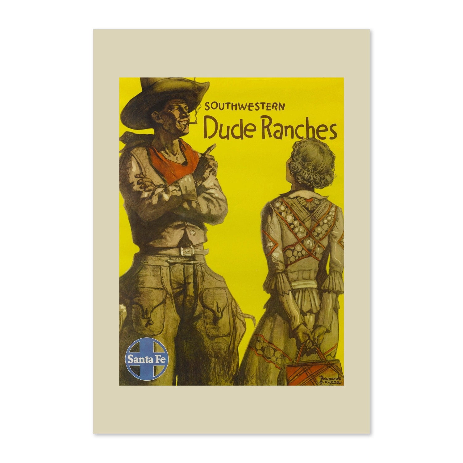 1940S Santa Fe Railroad Dude Ranches Vintage Style Travel Poster ...