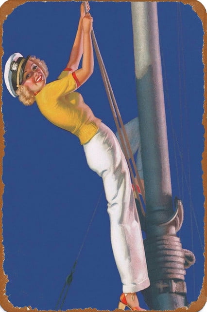 1940s Pin Up Girl Sailor First Mate Picture Print Vintage Art Pin Up Wall Art Tin Poster Retro