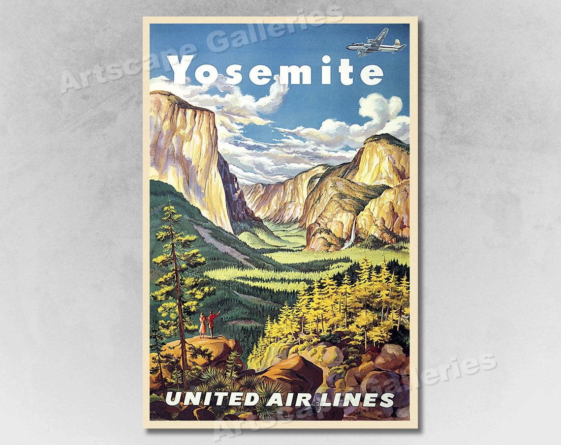 1940s Visit Yosemite Vintage Style Air Travel, Unframed Canvas ...