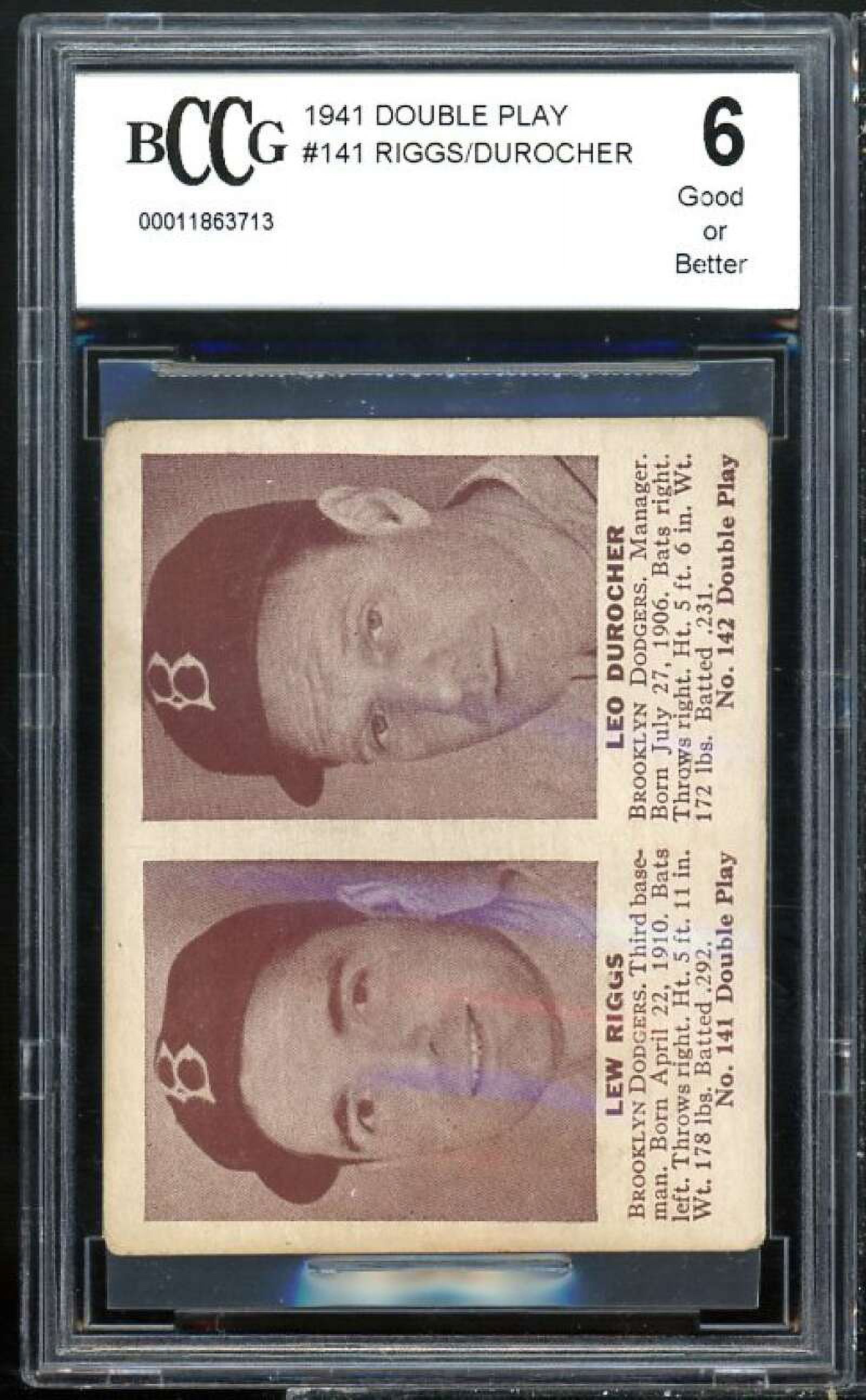 1941 Double Play #141 Lew Riggs / Leo Durocher Card BGS BCCG 6 Good+ ...