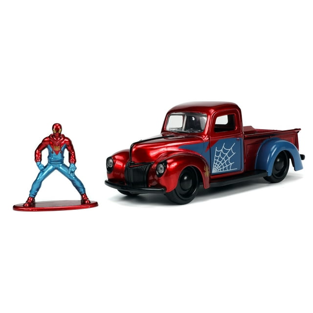 1941 Ford Pickup Truck Candy Red & Blue & Proto-Suit Spider-Man Diecast ...
