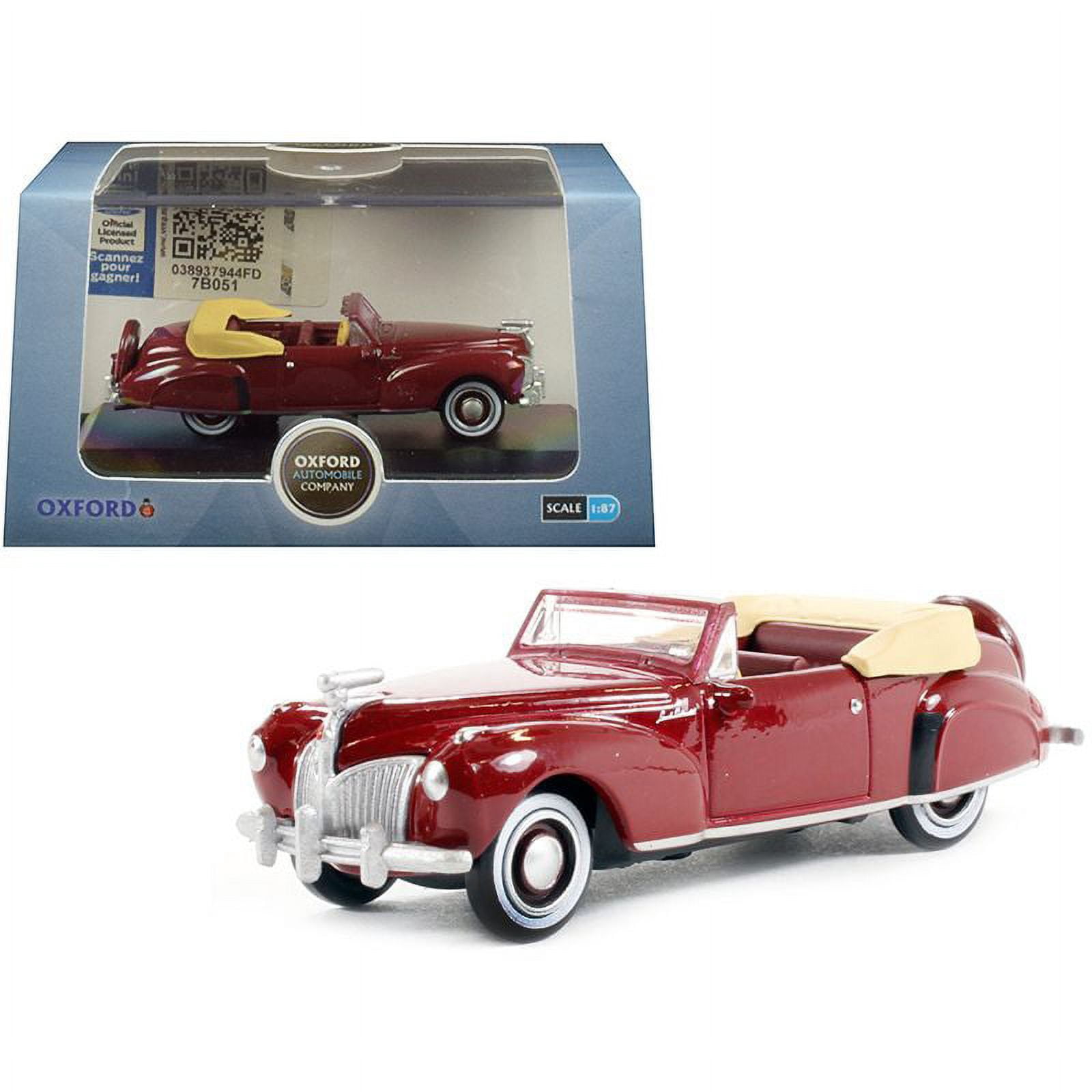 1941 Lincoln Continental Convertible Maroon 1/87 (HO) Scale Diecast ...