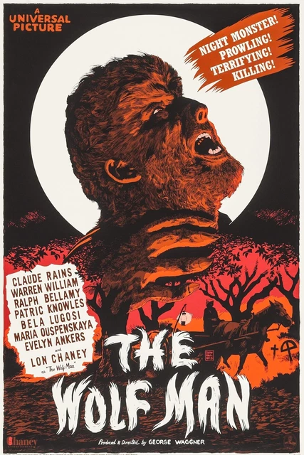 1941 The Wolf Man Movie Poster Lon Chaney Gwen Conliffe Bela Lugosi ...