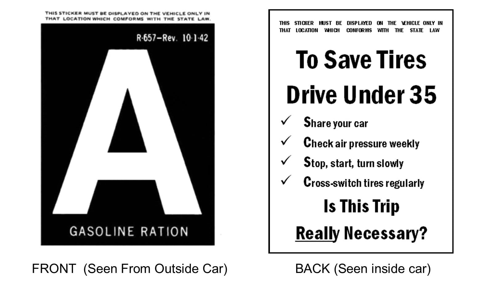 1942 A-Ration Sticker Reproduction Window Cling Decal Vintage Car ...