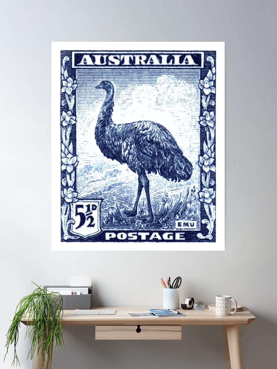 1942 Australia Emu Bird Postage Stamp Poster Wall Art, Modern Wall Decor For Living Room Bedroom ...