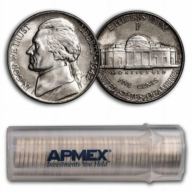 1942-P 35% Silver Wartime Jefferson Nickel Roll BU - Walmart.com