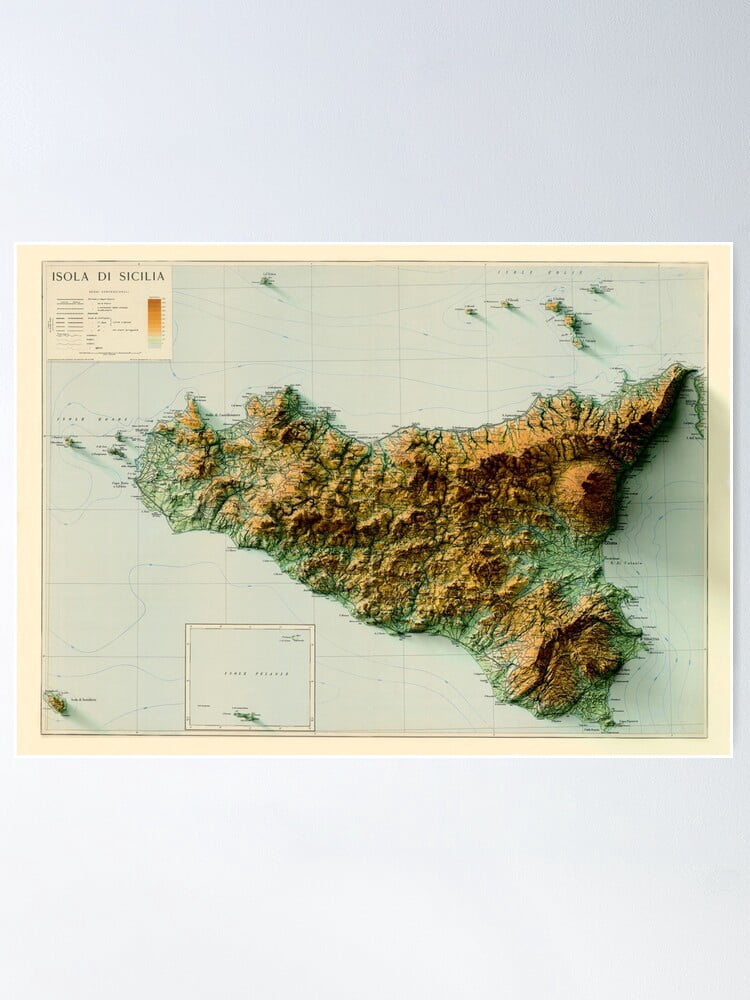 1943 Sicily Relief Map 3D digitally-rendered Poster - Walmart.com