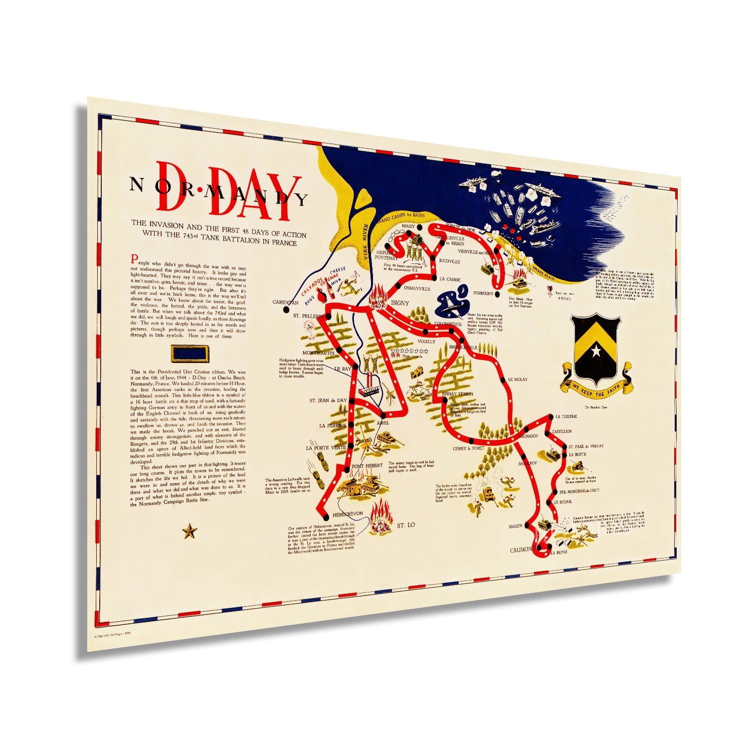 1944 D Day Normandy Map Poster - Vintage Map Wall Art - WW2 Map of the ...